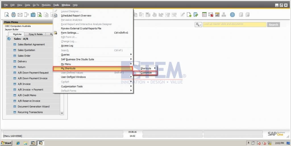 How to Create Shortcut in SAP Business One