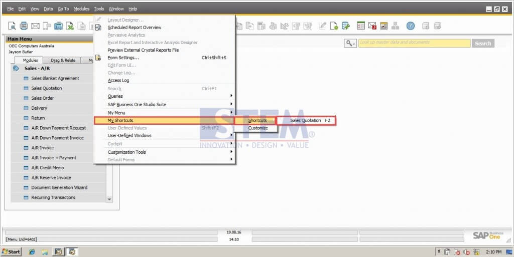How to Create Shortcut in SAP Business One