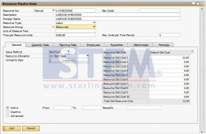 Resource Master Data Linked to Item Master Data