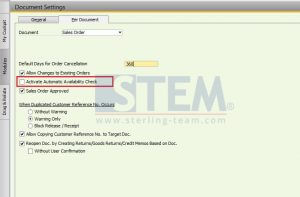 Set Automatic Availability Check for Sales Order