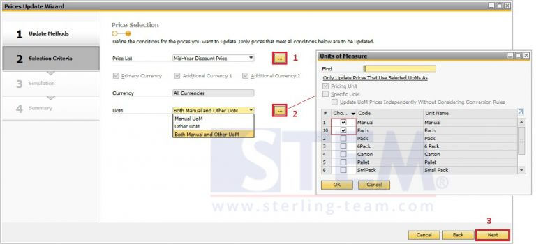 Using Price Update Wizard on Price List