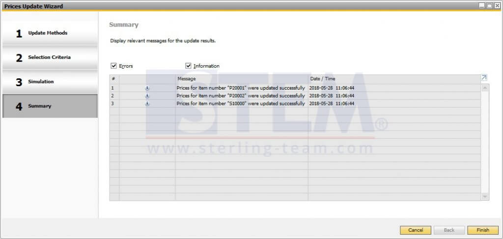 Using Price Update Wizard on Price List