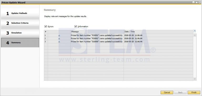 Using Price Update Wizard on Price List