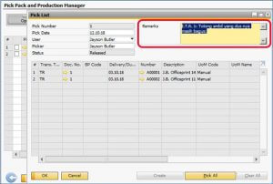 Pick and Pack Remarks in Inventory Transfer Request