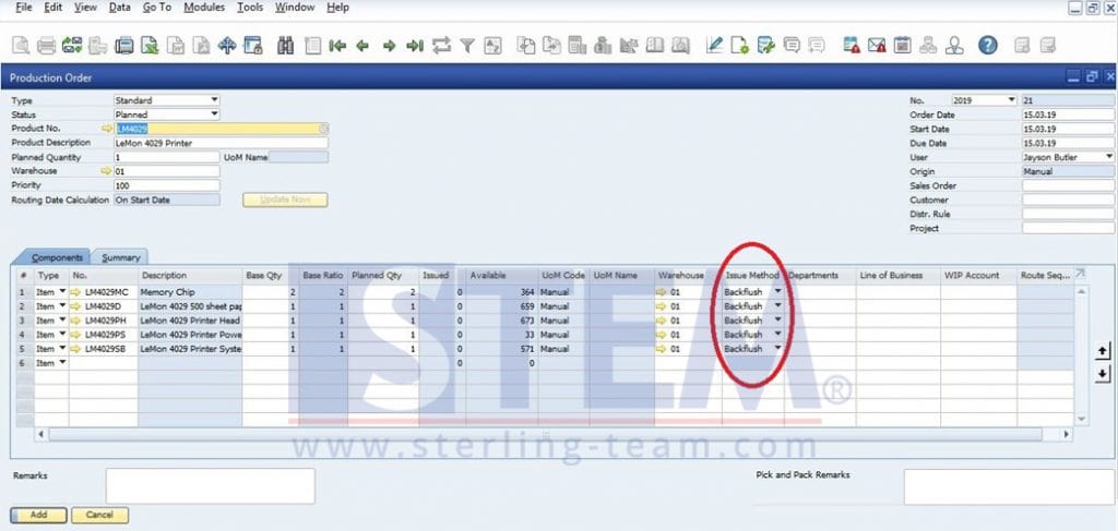 Production Issue Method: Backflush vs Manual