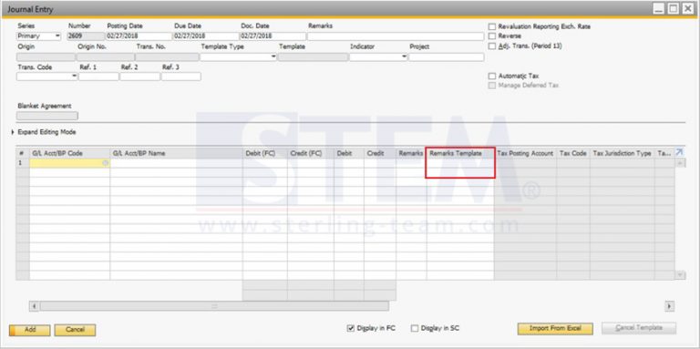 Mandatory Journal Entry Remarks