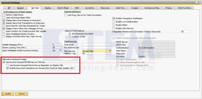 Alternative Keyboard in SAP Business One Settings