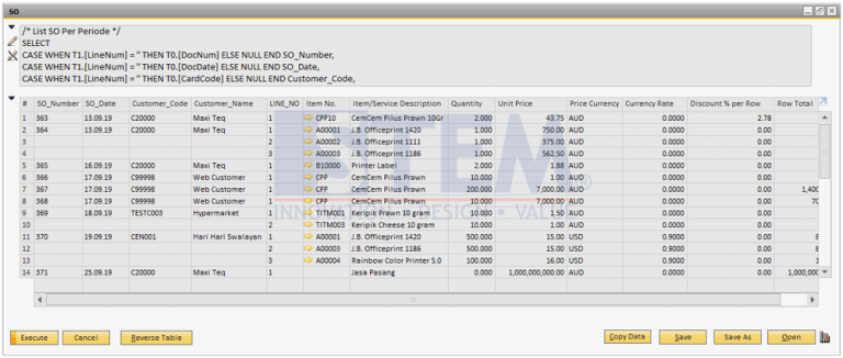 Custom Report – Query List of Sales Order (SO) Header and Detail
