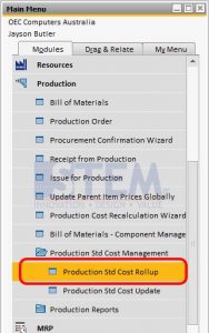 Production Standard (Std) Cost Rollup
