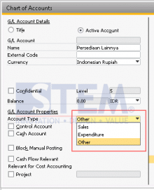 SAP Business One Chart of Accounts Account Types