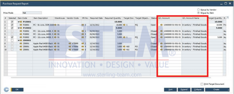 New Editable GL Account Column in Purchase Request Report