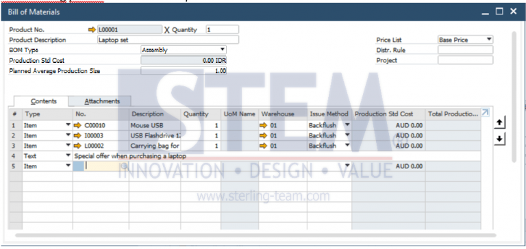 SAP Business One Assembly BOM – Part 2
