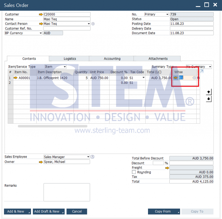 Ctrl+Tab Function in SAP Business One Warehouse