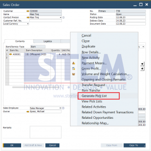 How to Generate Pick List in SAP Business One