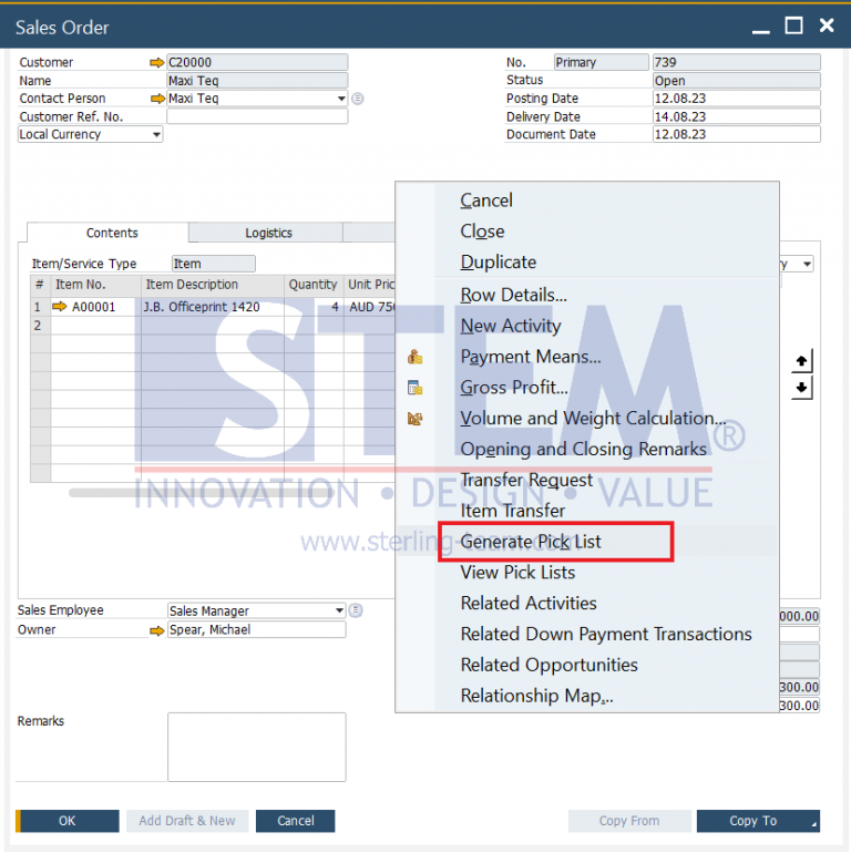 How to Generate Pick List in SAP Business One