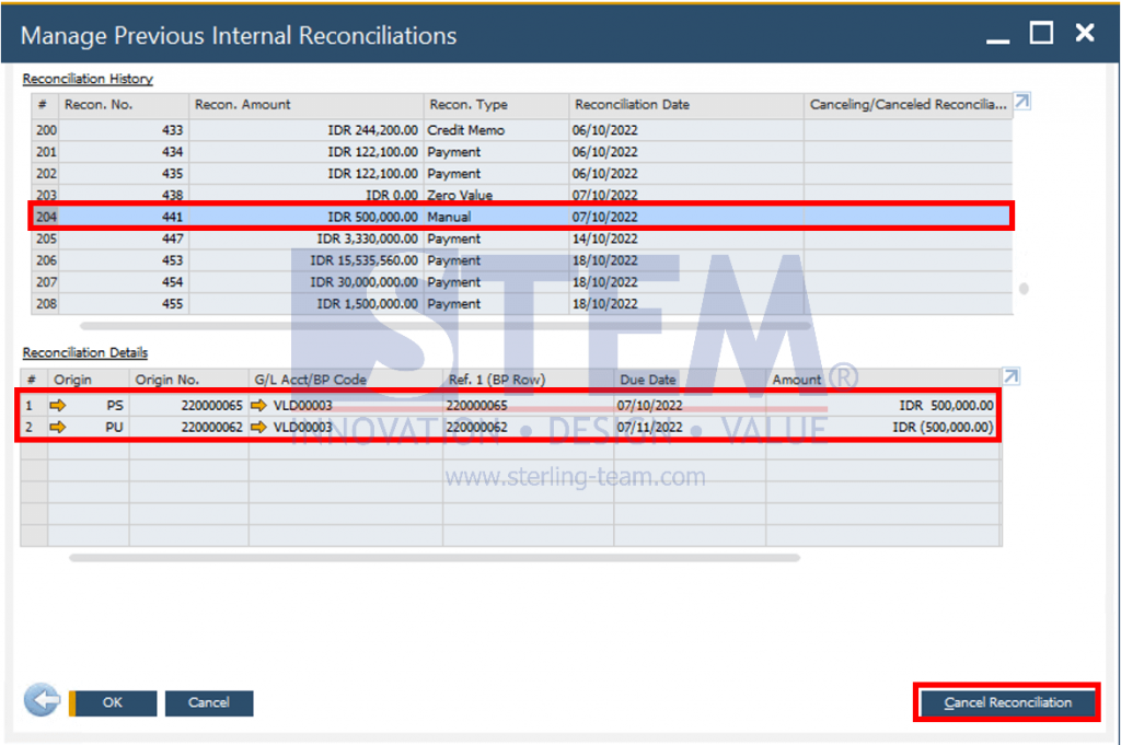 How to Cancel Manual Reconciliation in SAP Business One