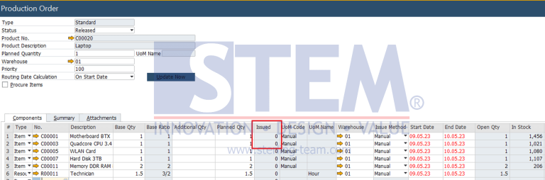 How to Return Issued Components in Production Order