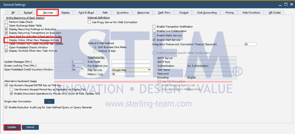 Disable “Display Inbox When New Message Arrives”
