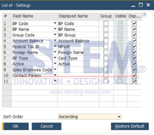 Set Search Result View in Choose From List SAP B1
