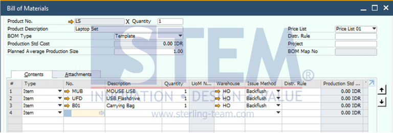 Template BOM Type in SAP Business One