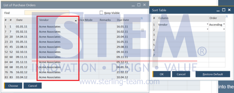 How to Use Sort Table in SAP Business One