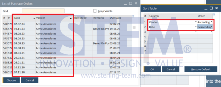 How to Use Sort Table in SAP Business One