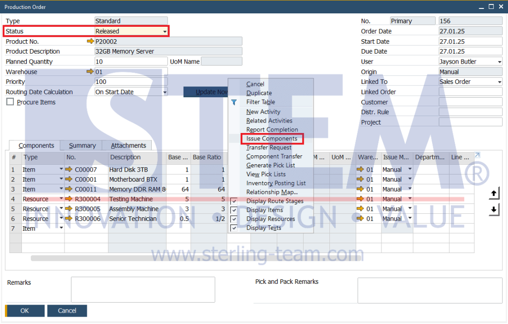 How to Create Issue for Production in SAP B1