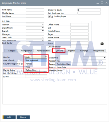 Gender Baru di Employee Master Data SAP B1 10.0