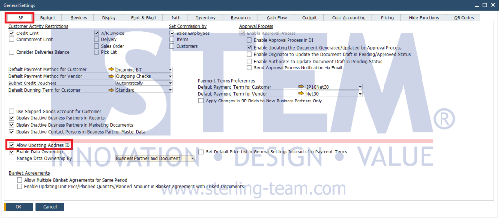Enable Address ID Updates for Business Partner in SAP B1