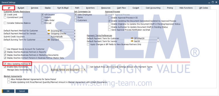 Enabling Address ID Updates for Business Partner