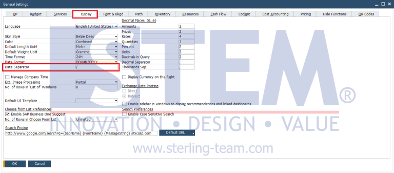 Change Date Separator in SAP Business One Guide